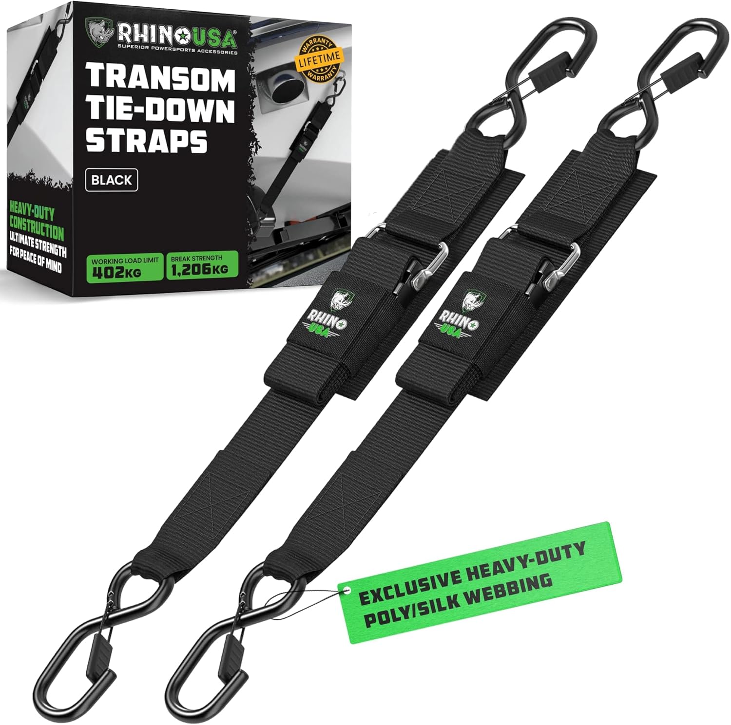 Rhino USA Boat Trailer Straps (Pack of 2) - Heavy Duty 5 cm x 1.2 m ...
