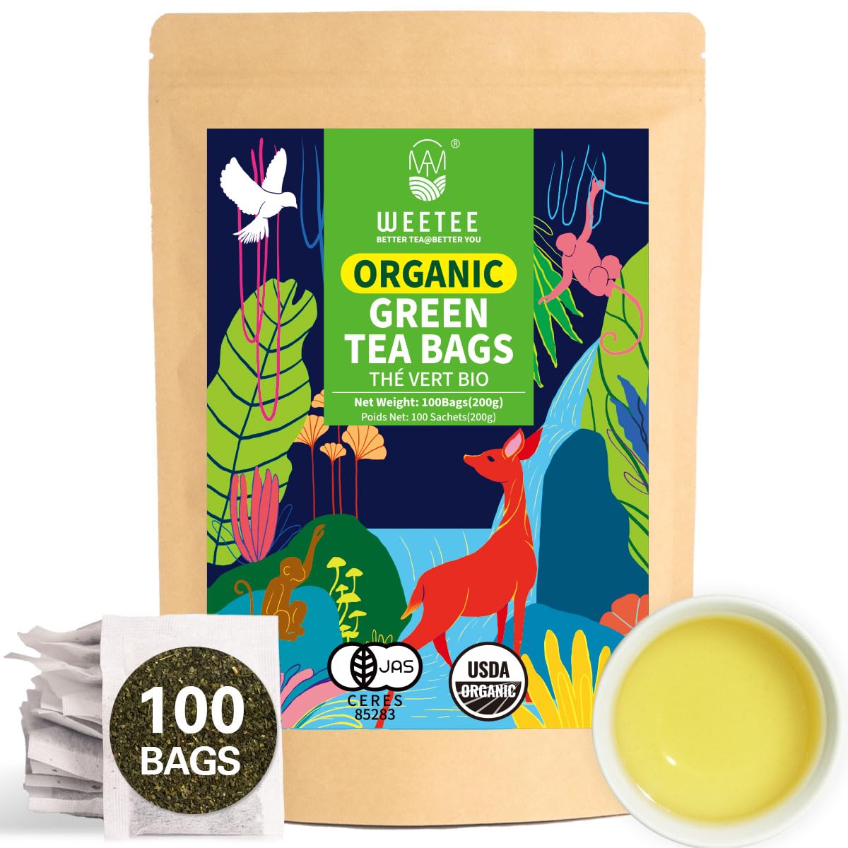 Amazon.com : WT WEETEE Organic Green Tea Bags, Organic Pure Green Tea ...