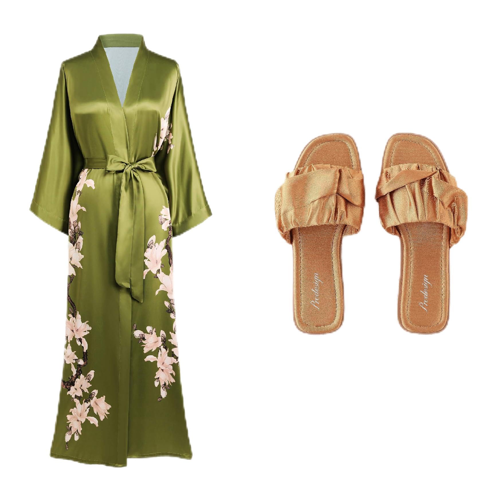 Amazon.com: BABEYOND Kimono Robe Cover up Long Floral Satin Sleepwear ...