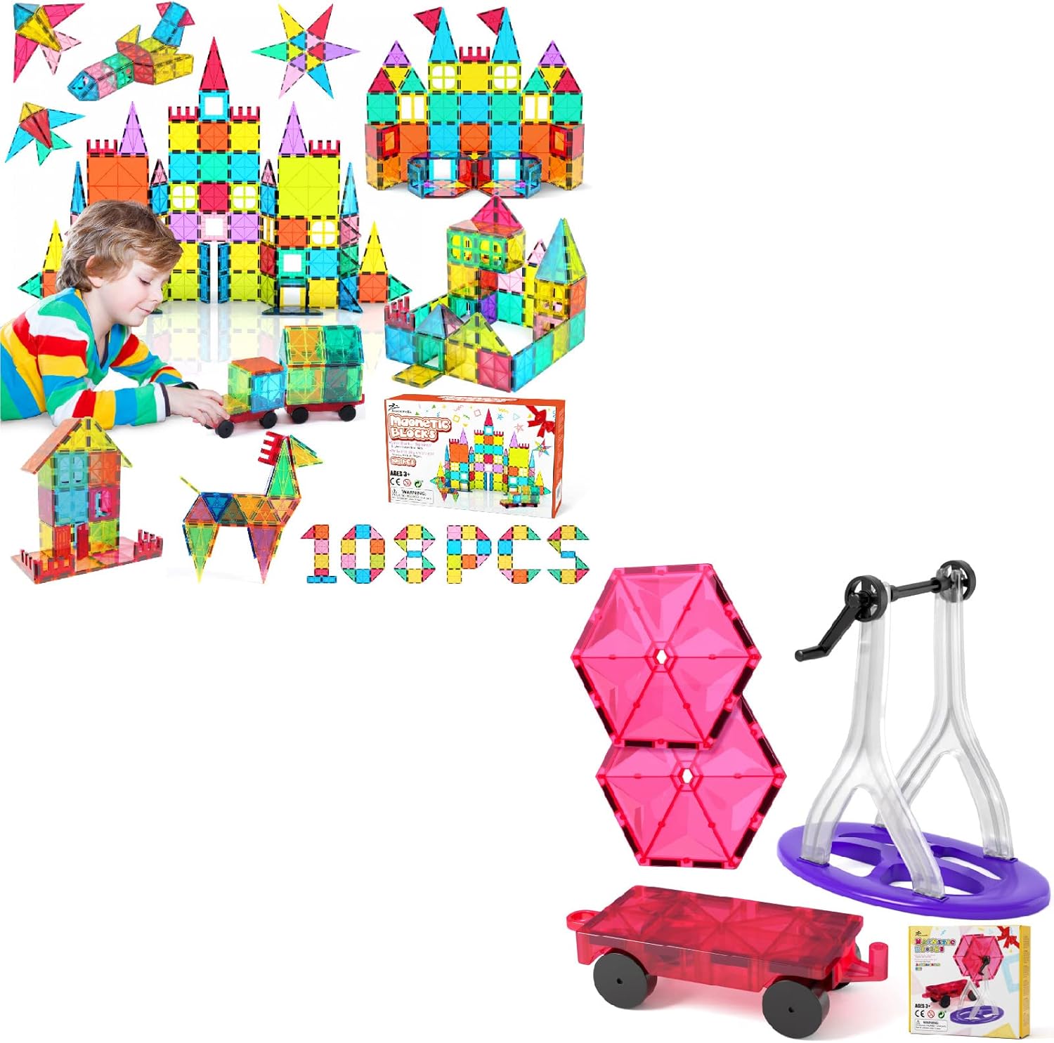 Amazon.com: Jasonwell Magnetic Building Tiles Set - Kids Magnetic ...