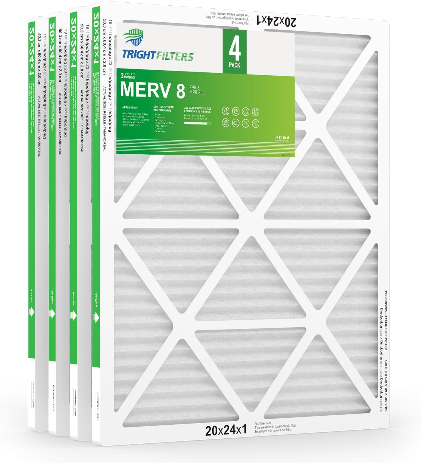 Amazon.com: TRIGHTFILTERS 20x24x1 Air Filter 4 Pack, MERV 8 Pleated ...