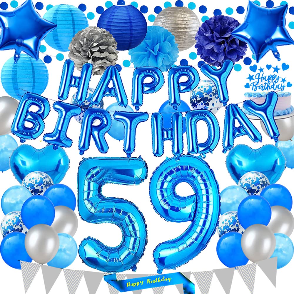 Buy Santonila Blue 59th Birthday Decorations Happy Birthday Banner Sash ...