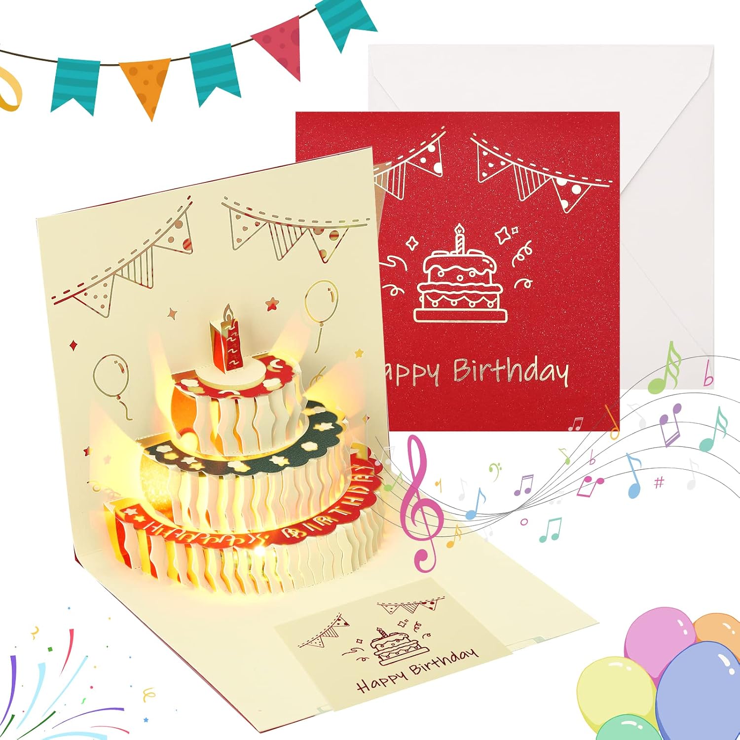 3D Pop Up Cake Singing Card,Singing and Glowing Birthday Cards with ...