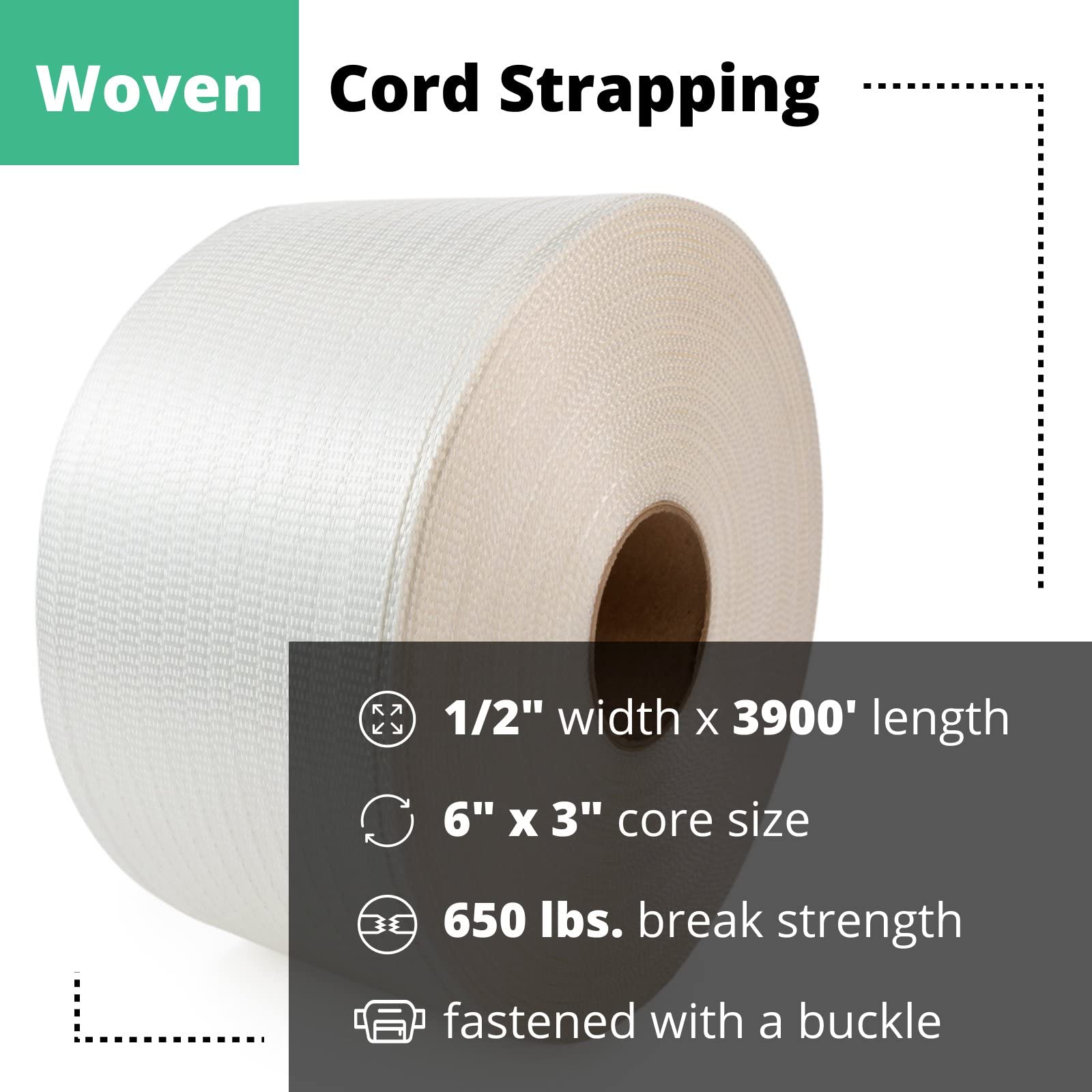 IDL Packaging 1/2" x 3900' Woven Cord Strapping Roll of 6" x 3" Core ...