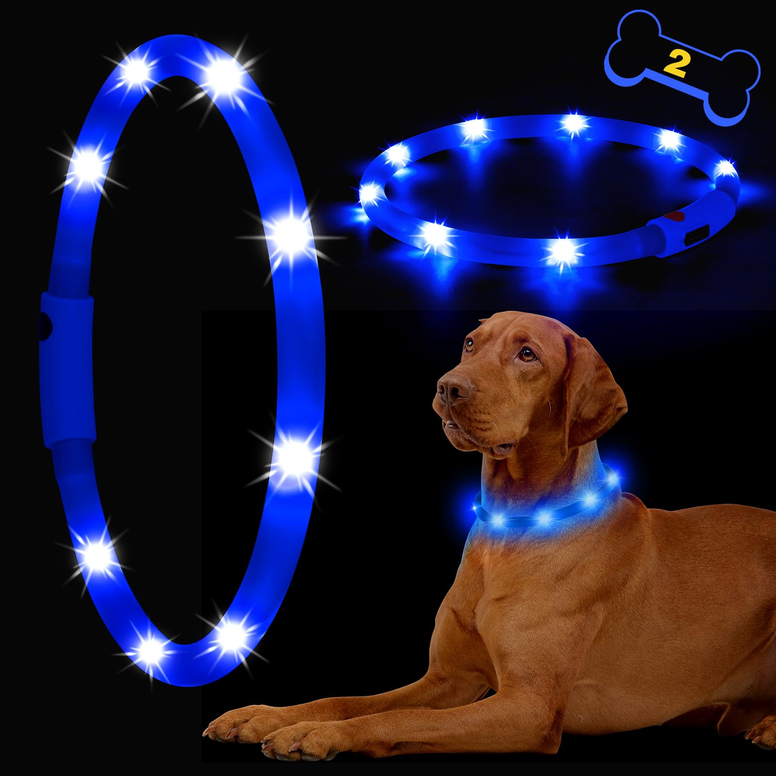 Amazon.com : HIGO Light Up Dog Collar - 2-Pack Silicone LED Dog Collar ...