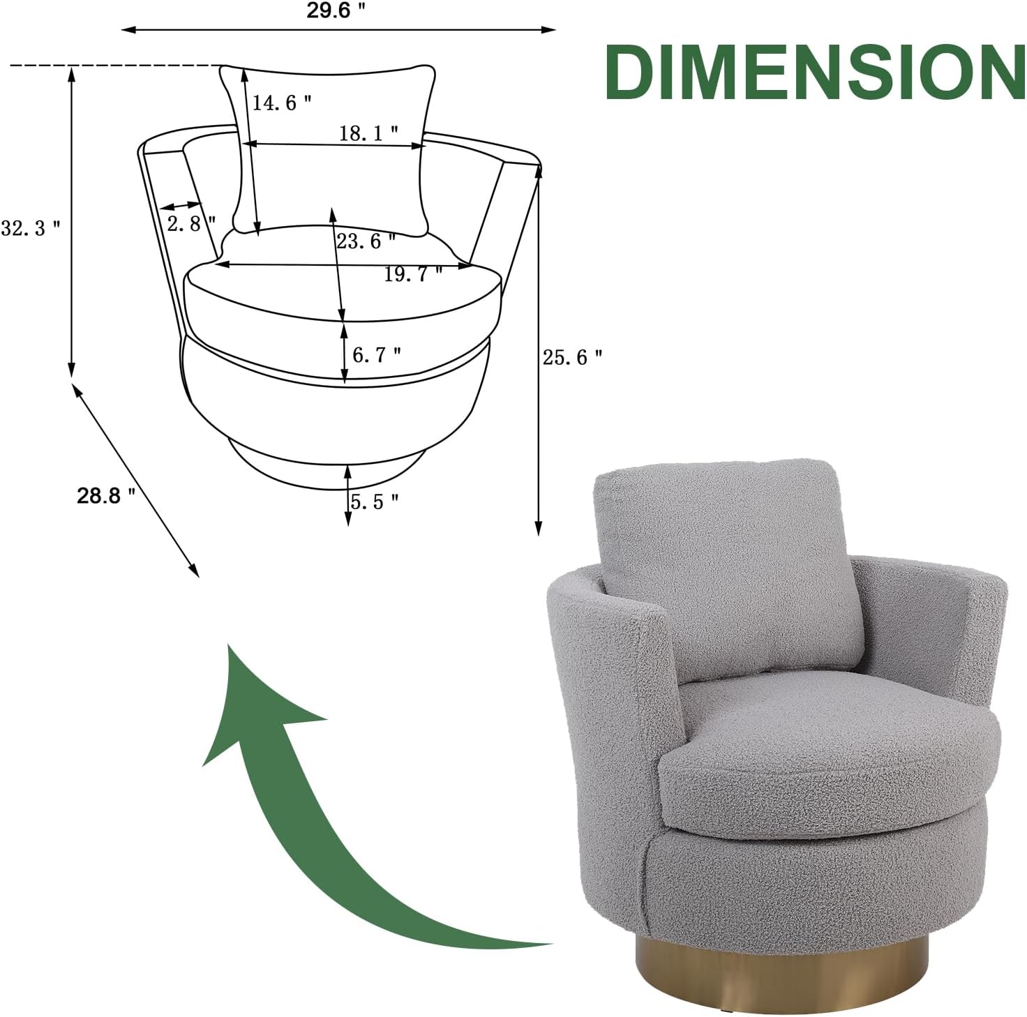 ODUWA Sillas giratorias de barril, moderna silla redonda de sherpa con ...