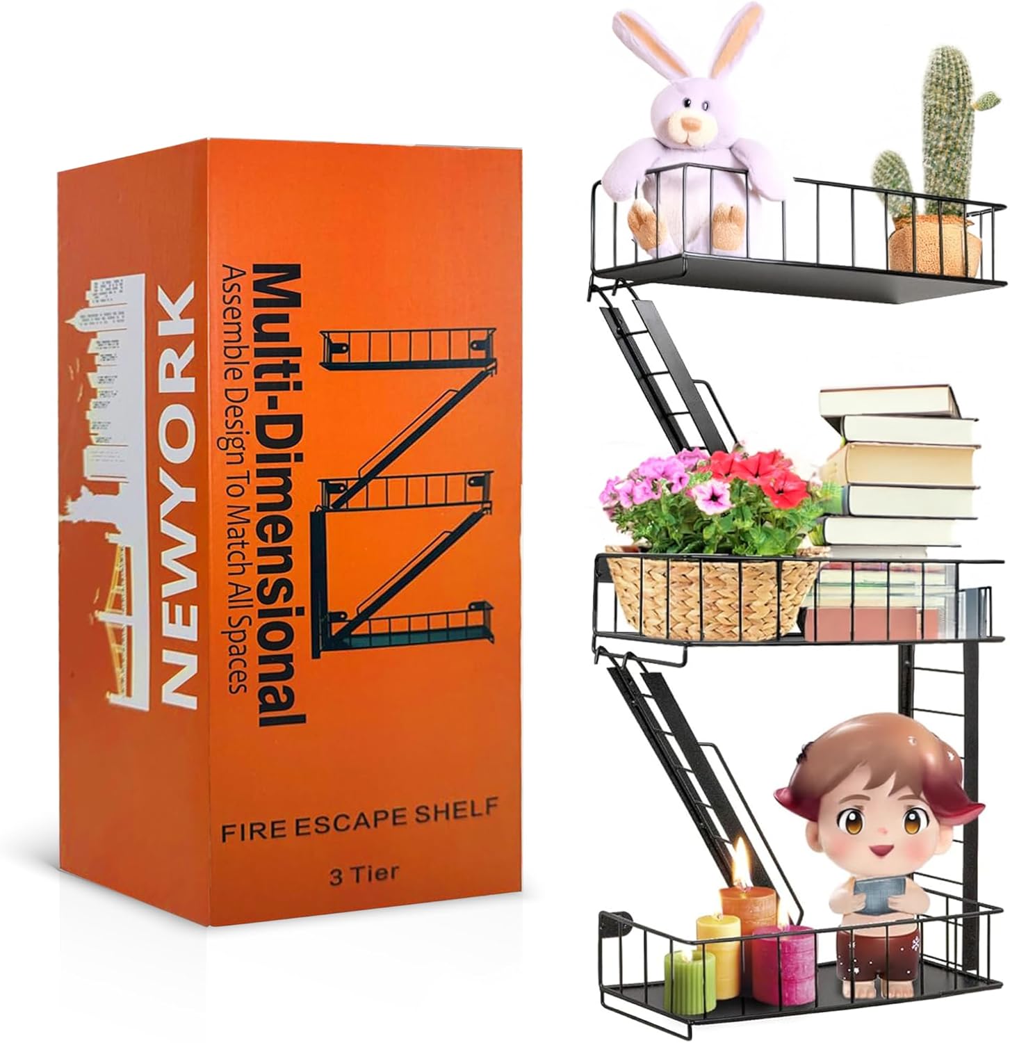 ADEN'S STORE 3 Tier Fire Escape Shelf, New York Metal Decorative Ladder ...