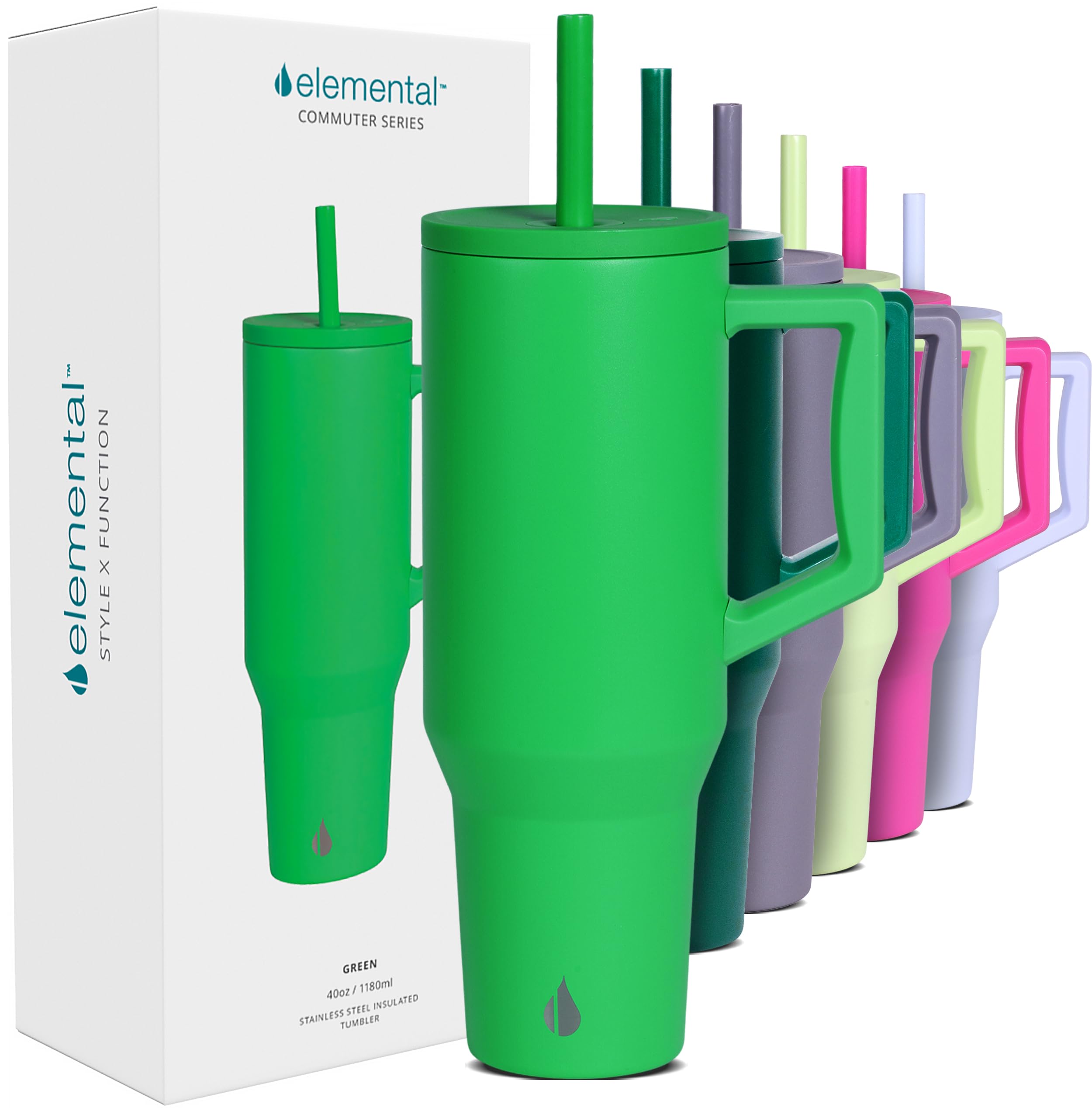 Amazon.com | Elemental 40 oz Tumbler with Handle and Straw - Spill ...