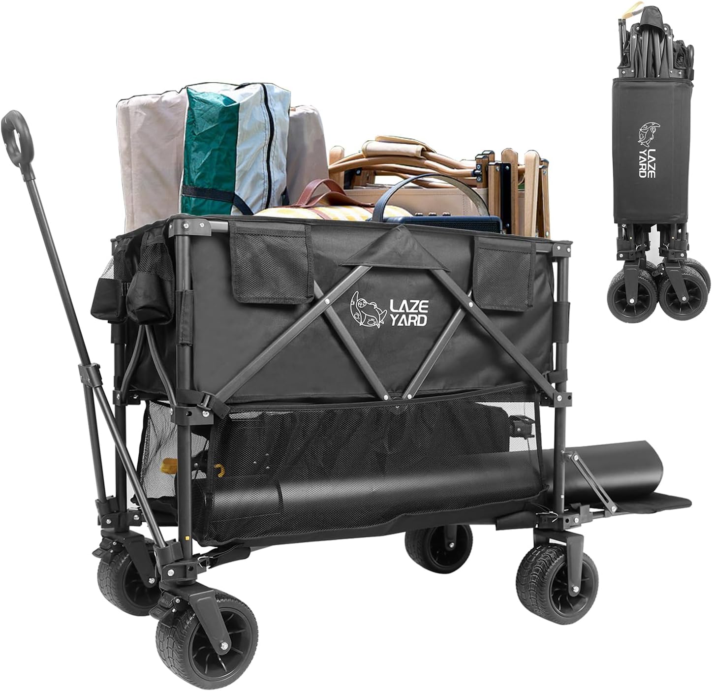 Amazon.com : LAZEYARD Collapsible Double Decker Wagon Cart With ...