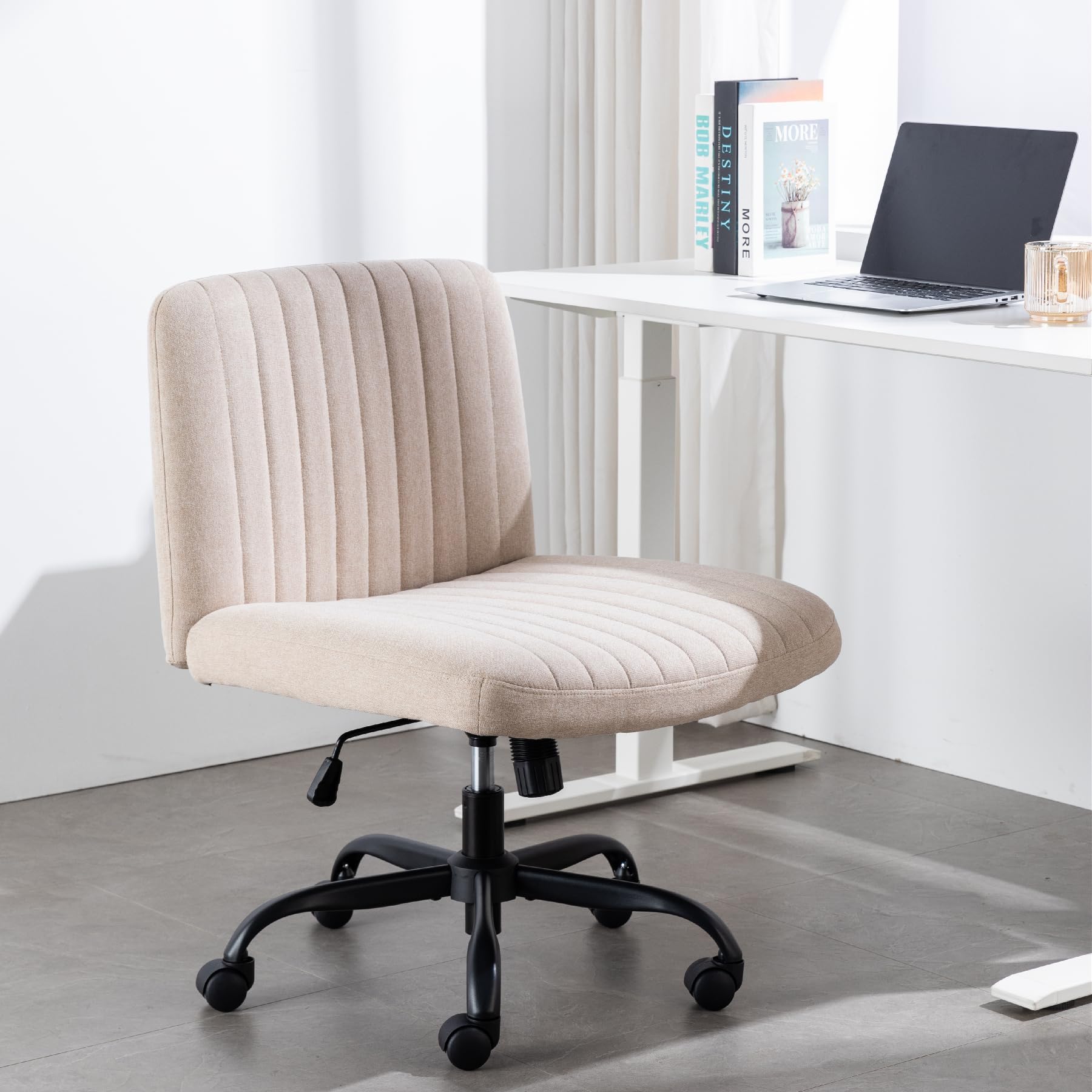 Wide Office Chair Armless Desk Chair Task Vanity Chair Swivel Home ...