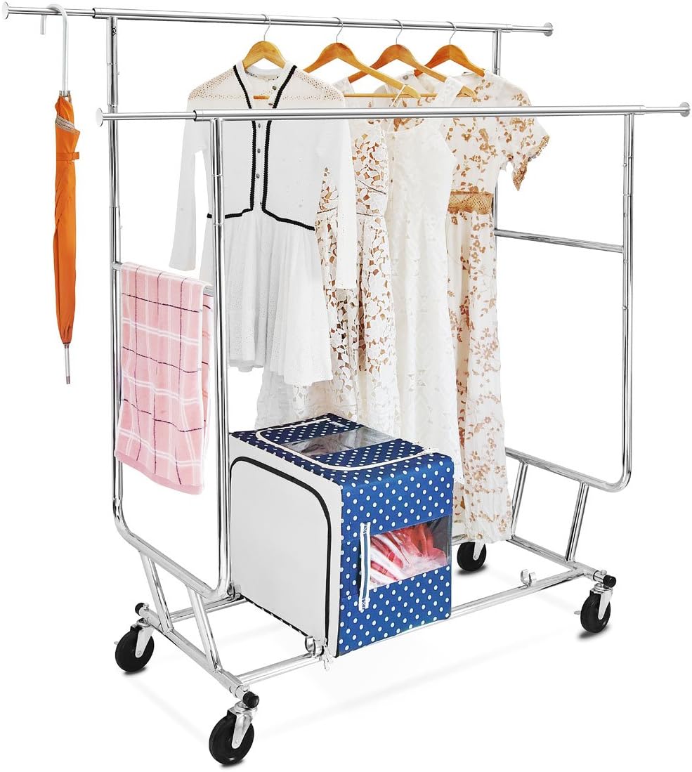 Amazon.com: Double Rail Garment Rack with Adjustable Extendable Rails ...