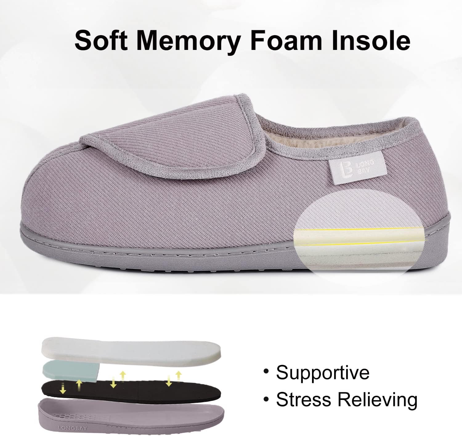 LongBay Womens Adjustable Slippers Memory Foam Cozy Wide Diabetic House ...