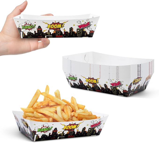 Amazon.com: 50 Packs Superhero Paper Food Trays Superhero Birthday ...