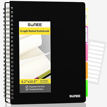 Amazon.com : SUNEE Graph Paper Notebook - 300 Pages, 5 Subject, 8.2"x10 ...