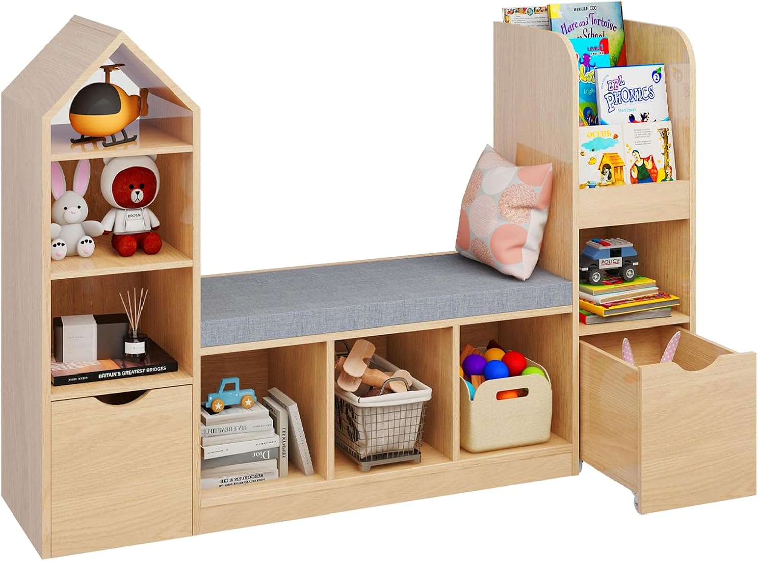 Amazon.com: Kids Bookcase with Reading Nook, Bench Kids Bookshelf with ...