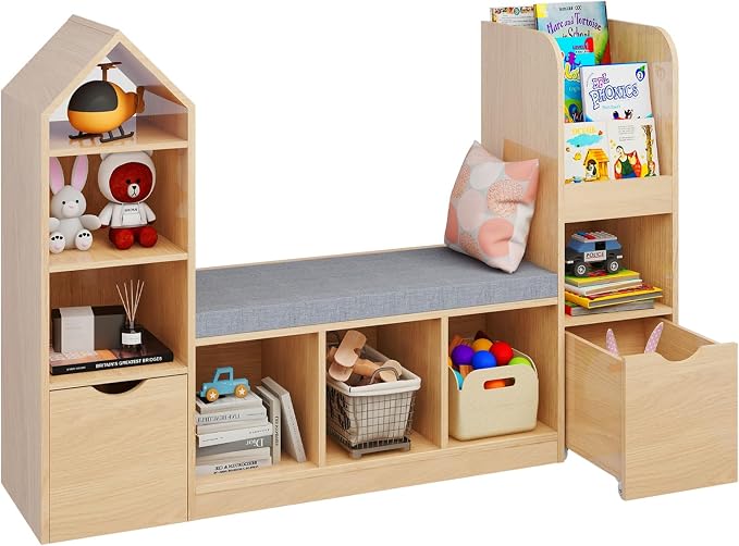 Amazon.com: Kids Bookcase with Reading Nook, Bench Kids Bookshelf with ...
