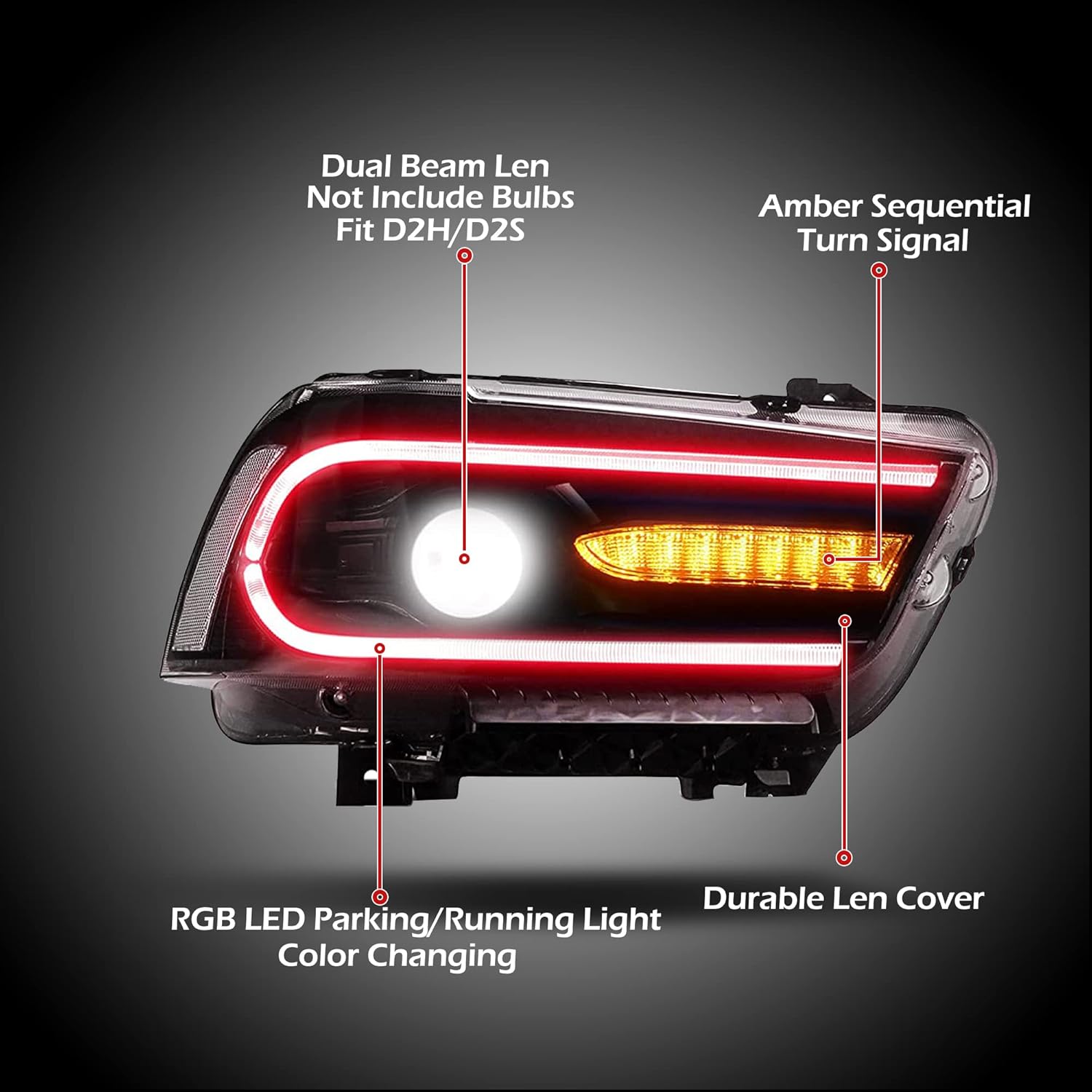 Buy MOSTPLUS RGB LED Dual Beam Color Change Lamps Projector Headlights ...