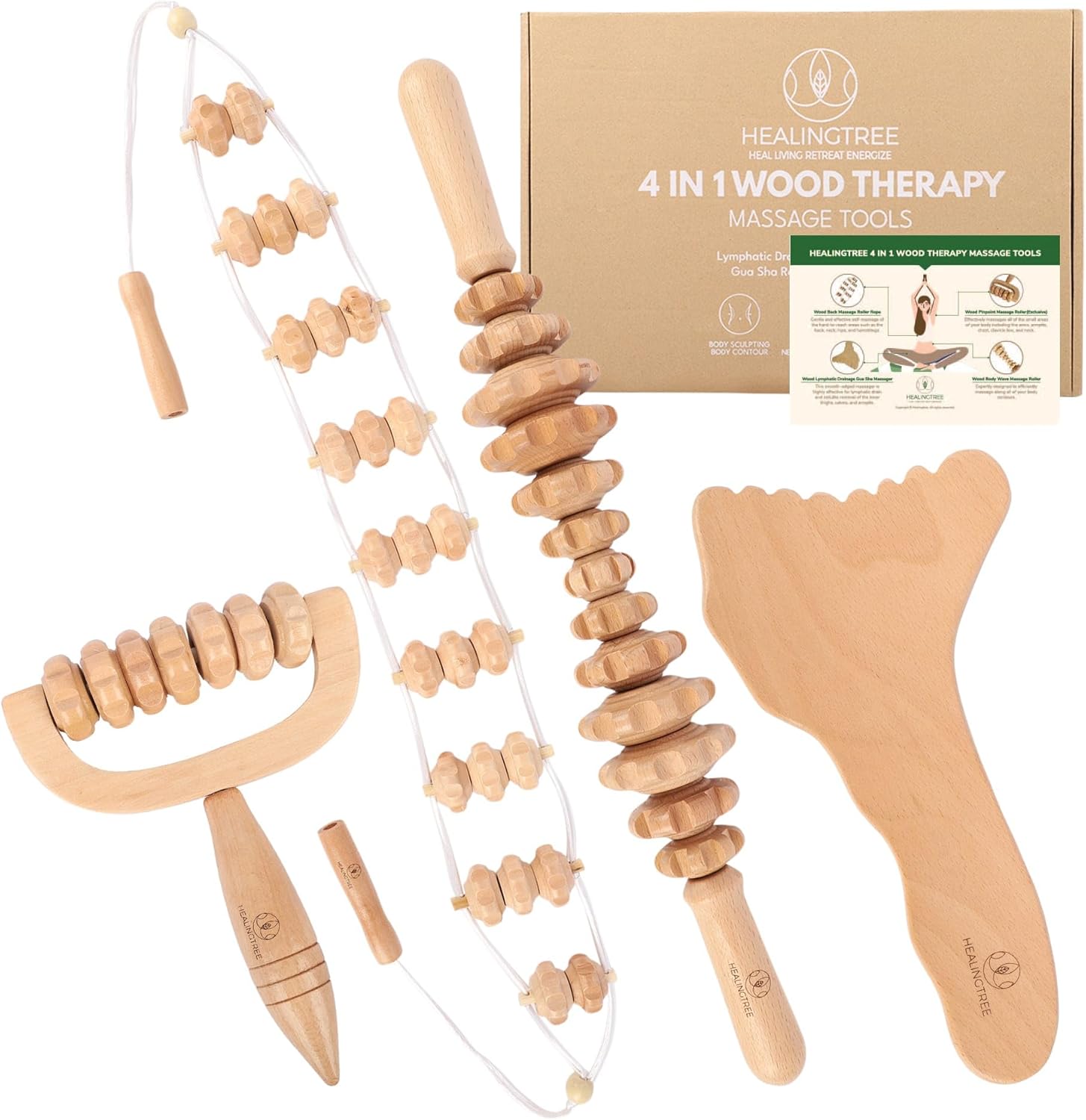 Amazon.com: HEALINGTREE 4-in-1 Wood Therapy Massage Tools for Body ...