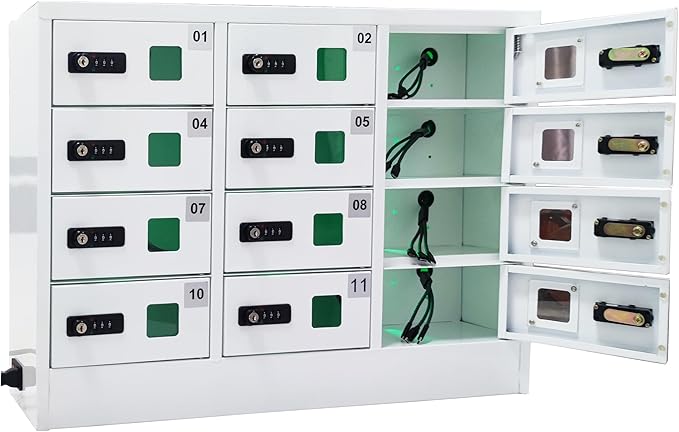 12 Slots Lockable Cell Phone Charging Station Cabinet Locker Mobile ...