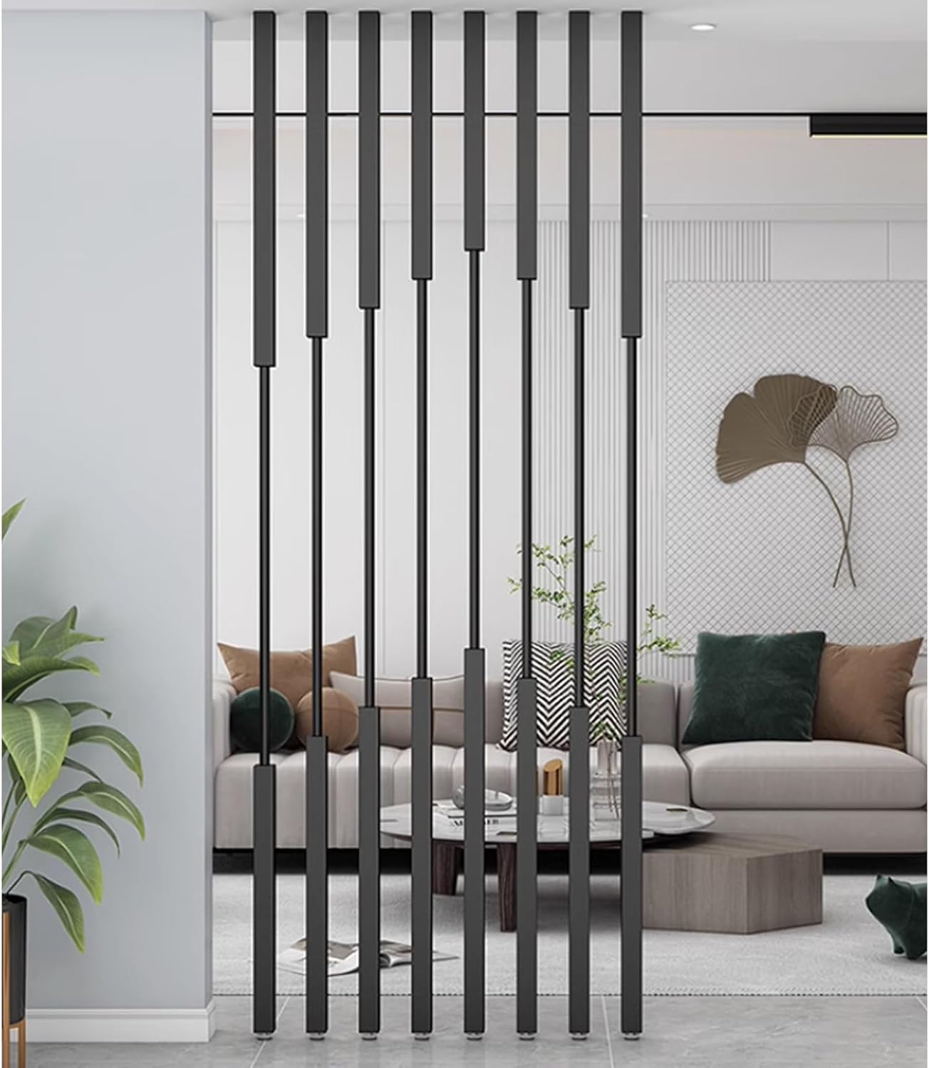 8pcs Black Metal Room Divider Cubicle Partitions Floor to Ceiling Slats ...