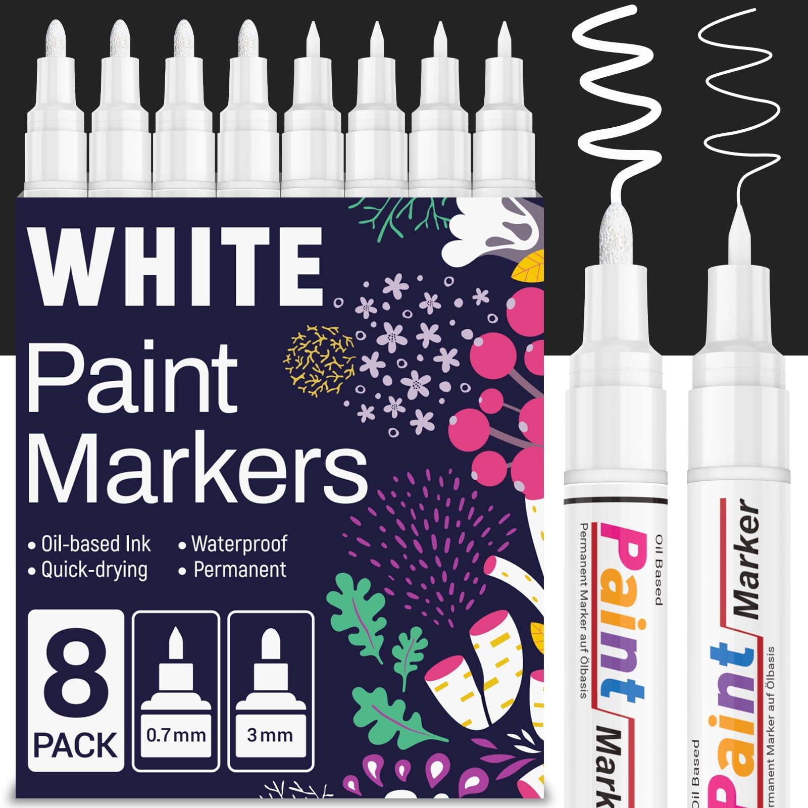 Funcils 4 Dual Tip White Acrylic Paint Pens - Extra Fine Tip & Medium ...