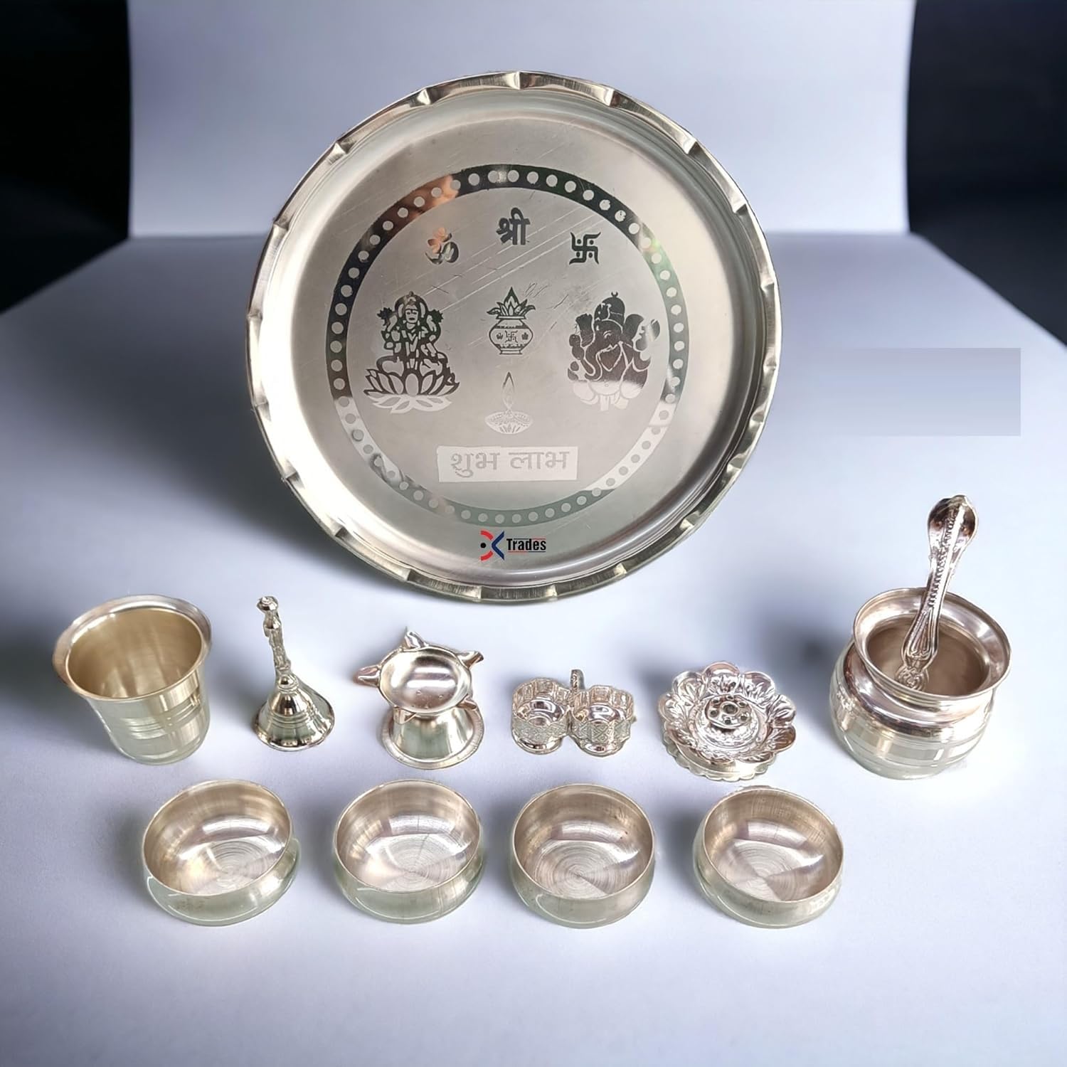 DK trades® Pooja Thali Set Silver Plated 11 Inch Puja Thali with ...