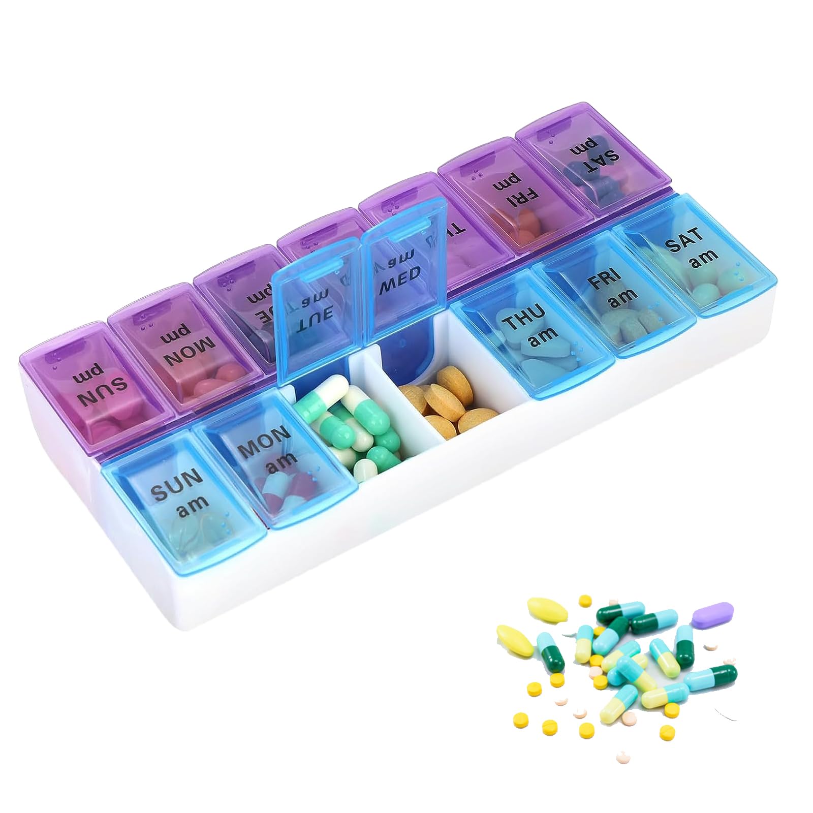 Weekly Pill Organizer with Am/Pm Compartments, Shunshi Tablet Storage ...