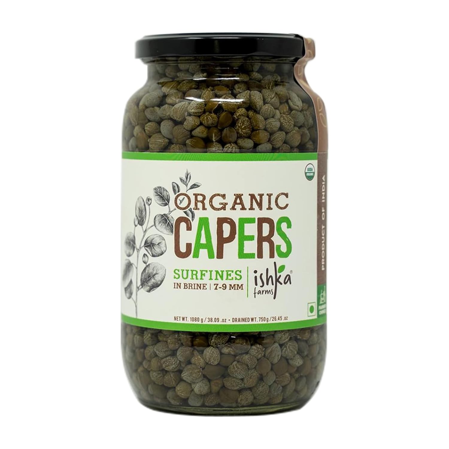 Ishka Farms Organic Capers Surfines in Brine - 1080g, [7-9mm] Perfect ...
