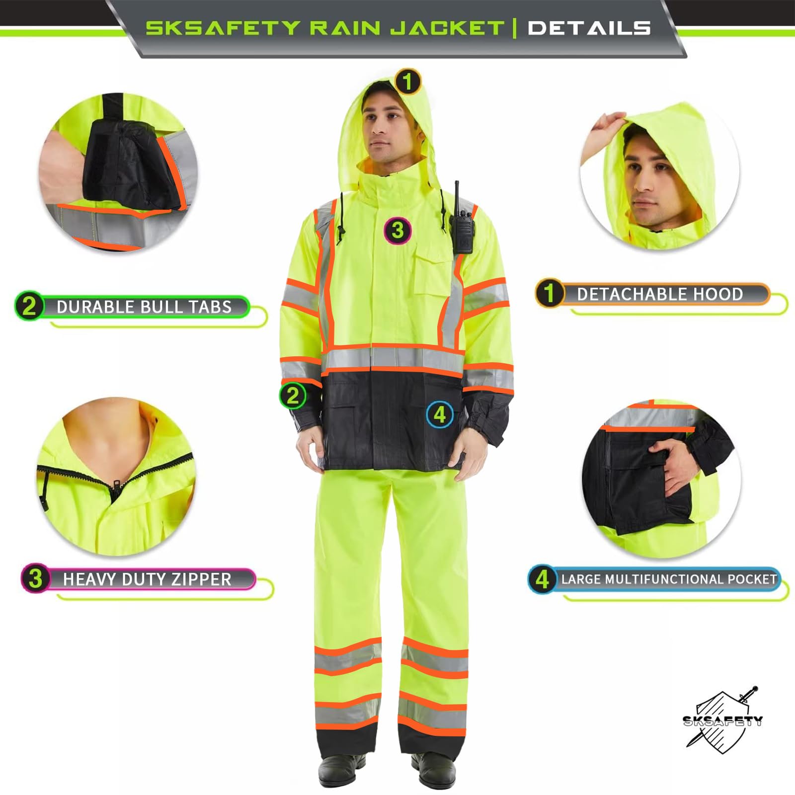 Snapklik.com : SKSAFETY Safety Rain Jacket, Professional Level Class 3 ...