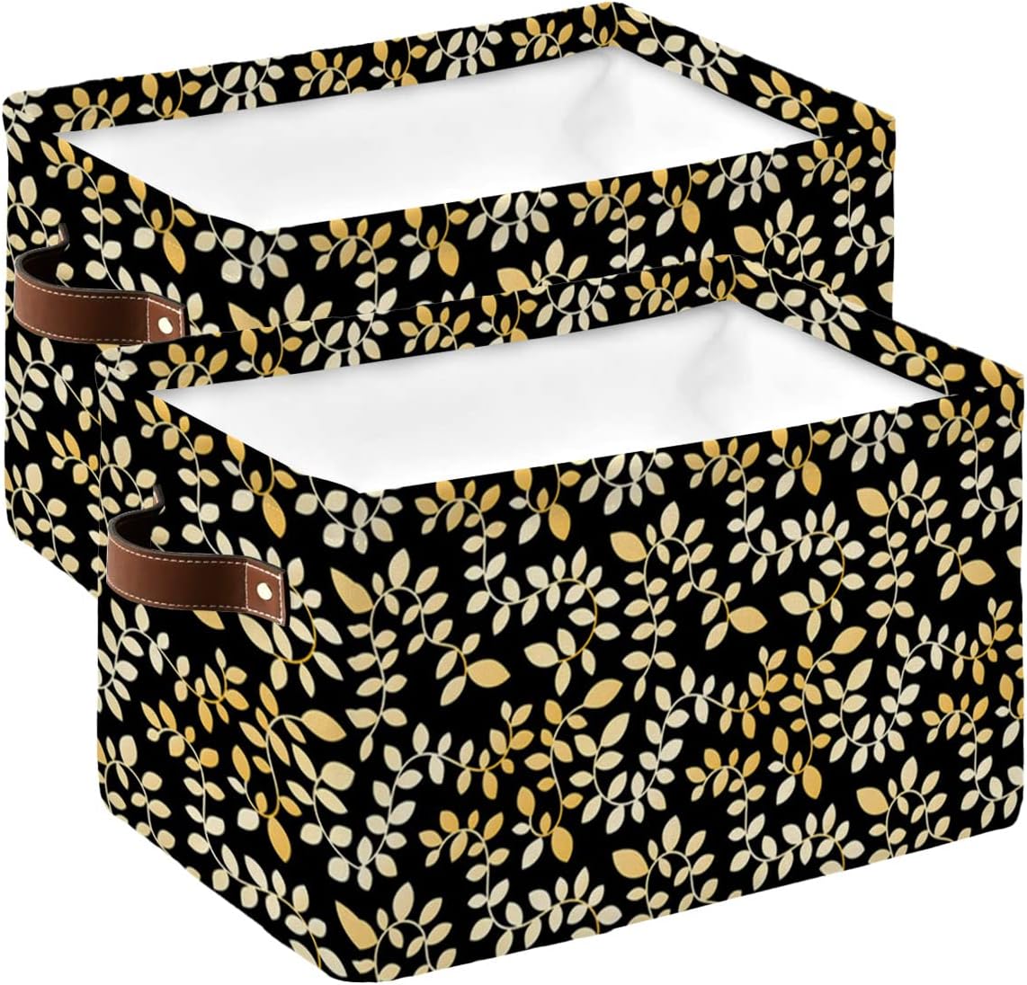 Amazon.com: Large Storage Basket Set,Gold Vine and Leaves Floral Print ...
