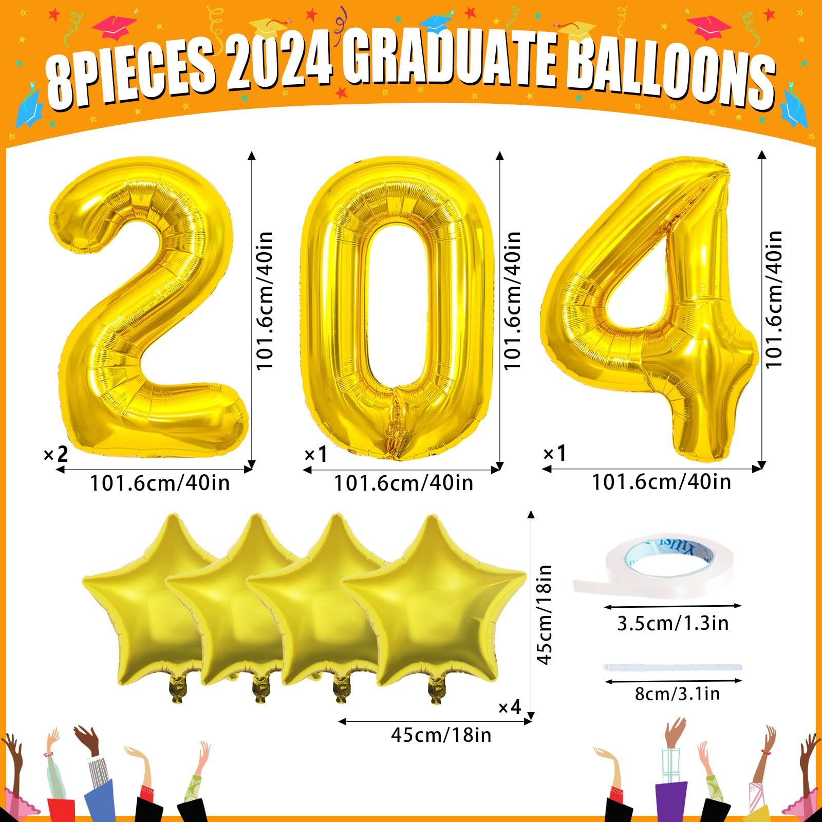 Snapklik.com : 8 Pcs 2024 Balloons Graduation Class Of 2024 Gold Number ...