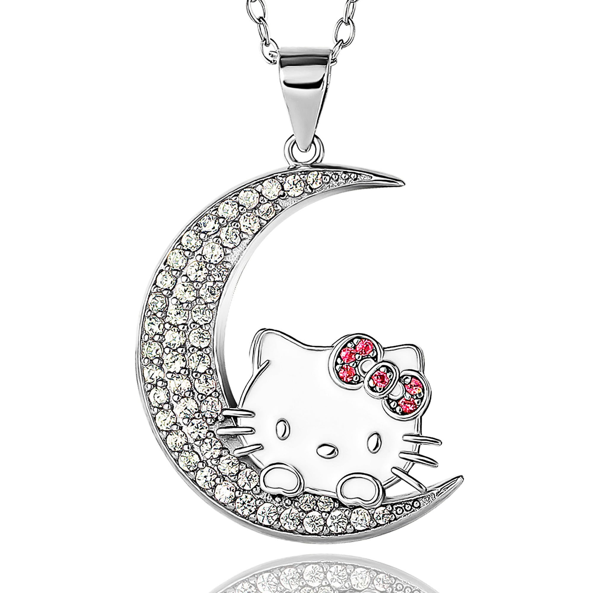 Amazon.com: SALLY ROSE Hello Kitty Moon Cubic Zirconia Pendant Necklace ...