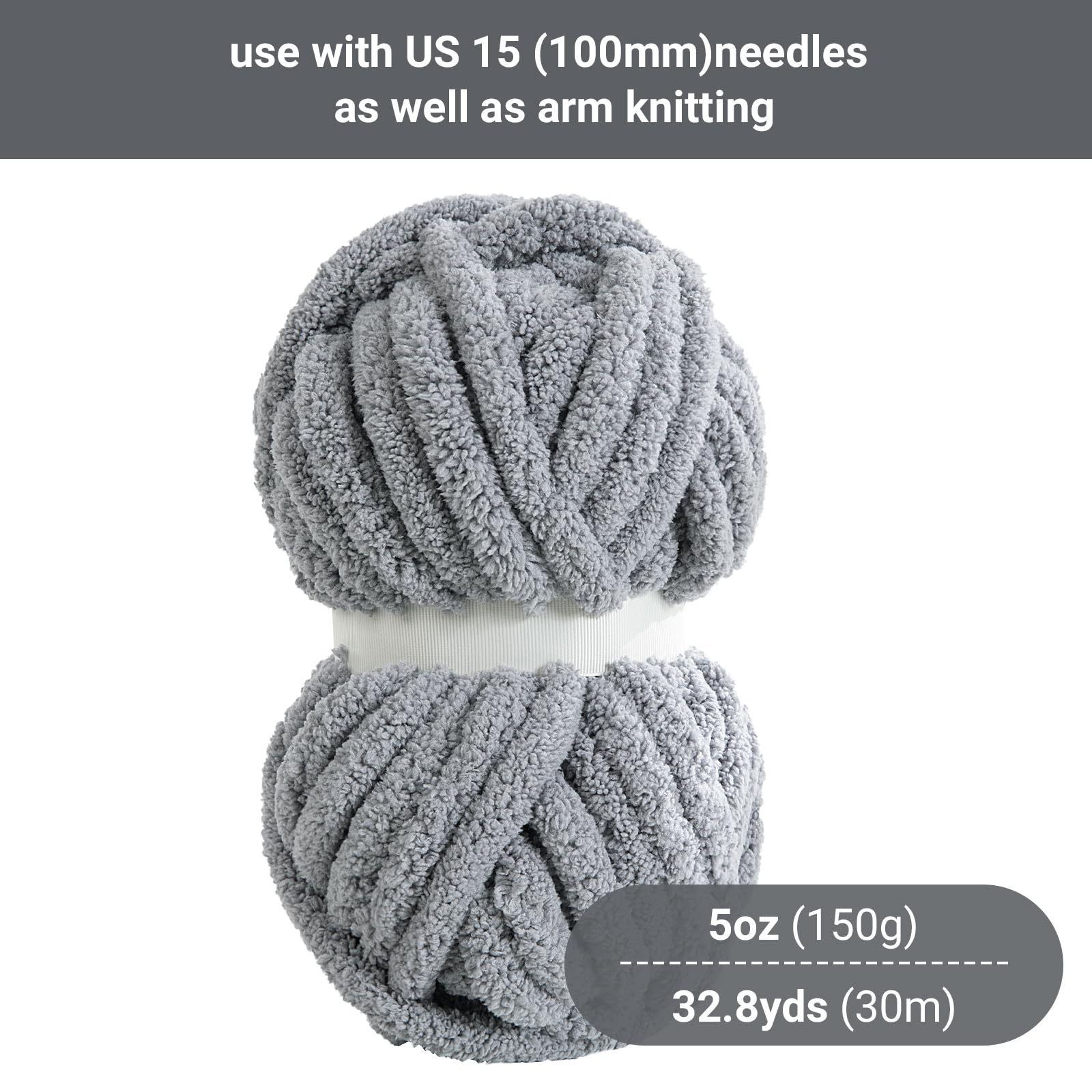 Snapklik.com : Grey Chunky Chenille Yarn For Hand Knitting,Fluffy Soft ...
