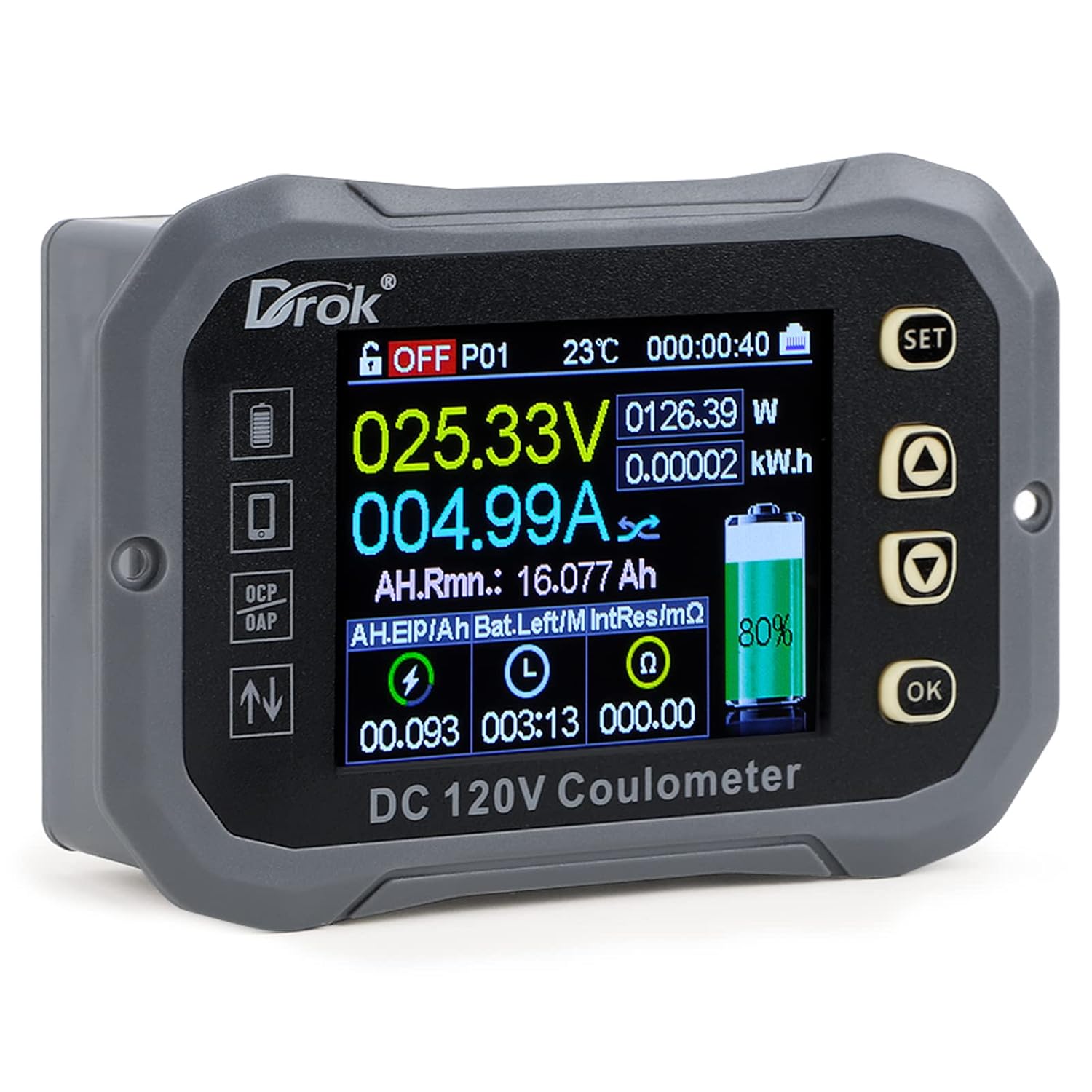 DROK Charge-Discharge Multi Tester, 0-120V 400A DC Voltmeter Coulometer ...
