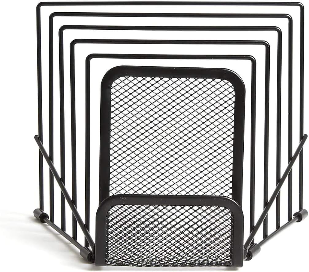 1InTheOffice Metal Incline Desktop File Sorter, Black Wire Mesh Step ...