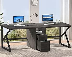 Amazon.com: IBF Grey 2 Person Computer Desk, 79" Long Writing Dual Desk ...