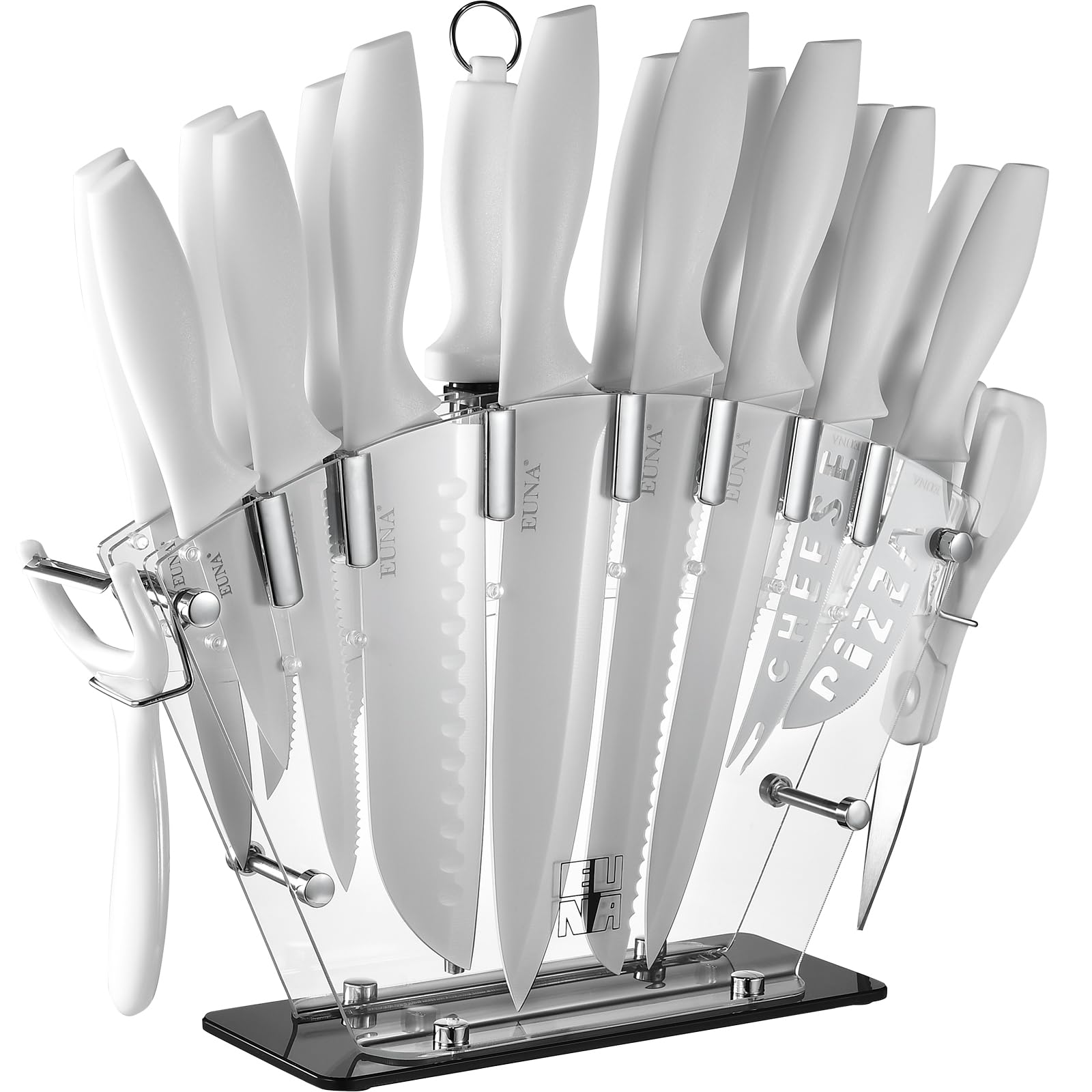 Amazon.com: EUNA Knife Block Set, 19 PCS White Kitchen Knife Set with ...