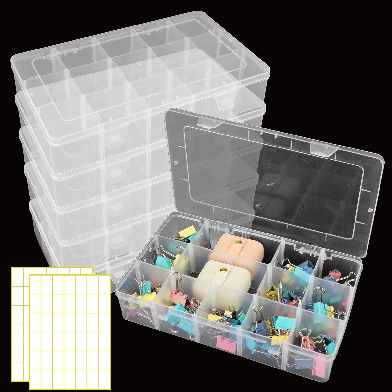 Amazon.com: 6 Pack Large 15 Grids Plastic Organizer Box with Dividers ...