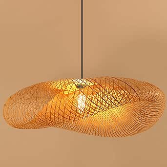 JIA LE SHI Farmhouse Bamboo Woven Pendant Light Fixtures, 19.68” Hand ...