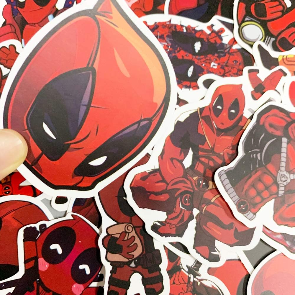 35 Pcs Red Cute Cartoon Deadpool Vinyl Waterproof Stickers for Laptop ...