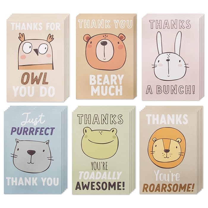 Buy 30 Kids Thank You Cards, Assorted Fun Animals Pun Child Thank You ...