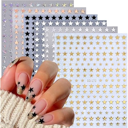 Amazon.com: 8 Sheets Star Nail Art Sticker 3D Shiny Glitters Starlight ...