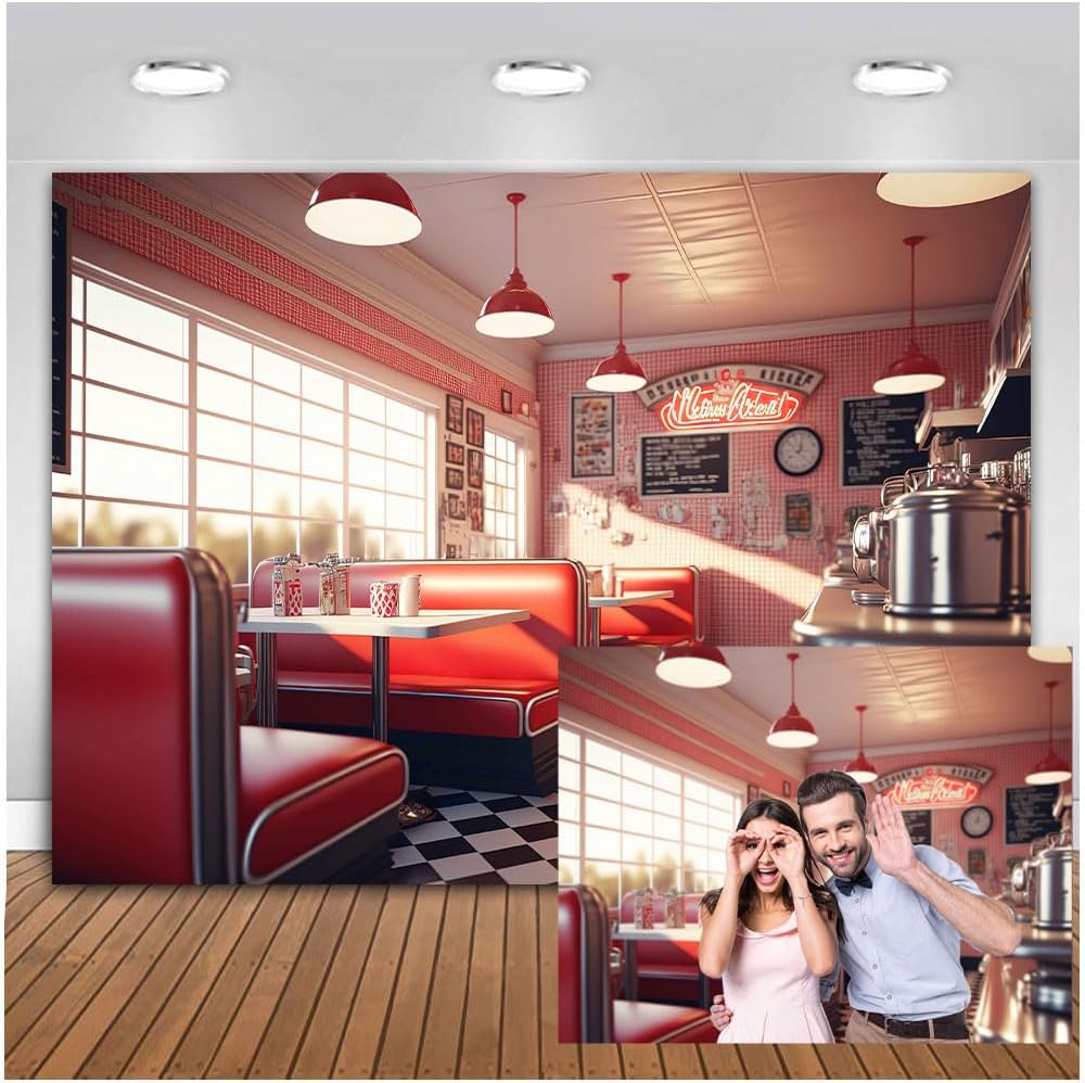 Amazon.com : 50s Background Dinner Time Backdrop Soda Shop for Prom ...
