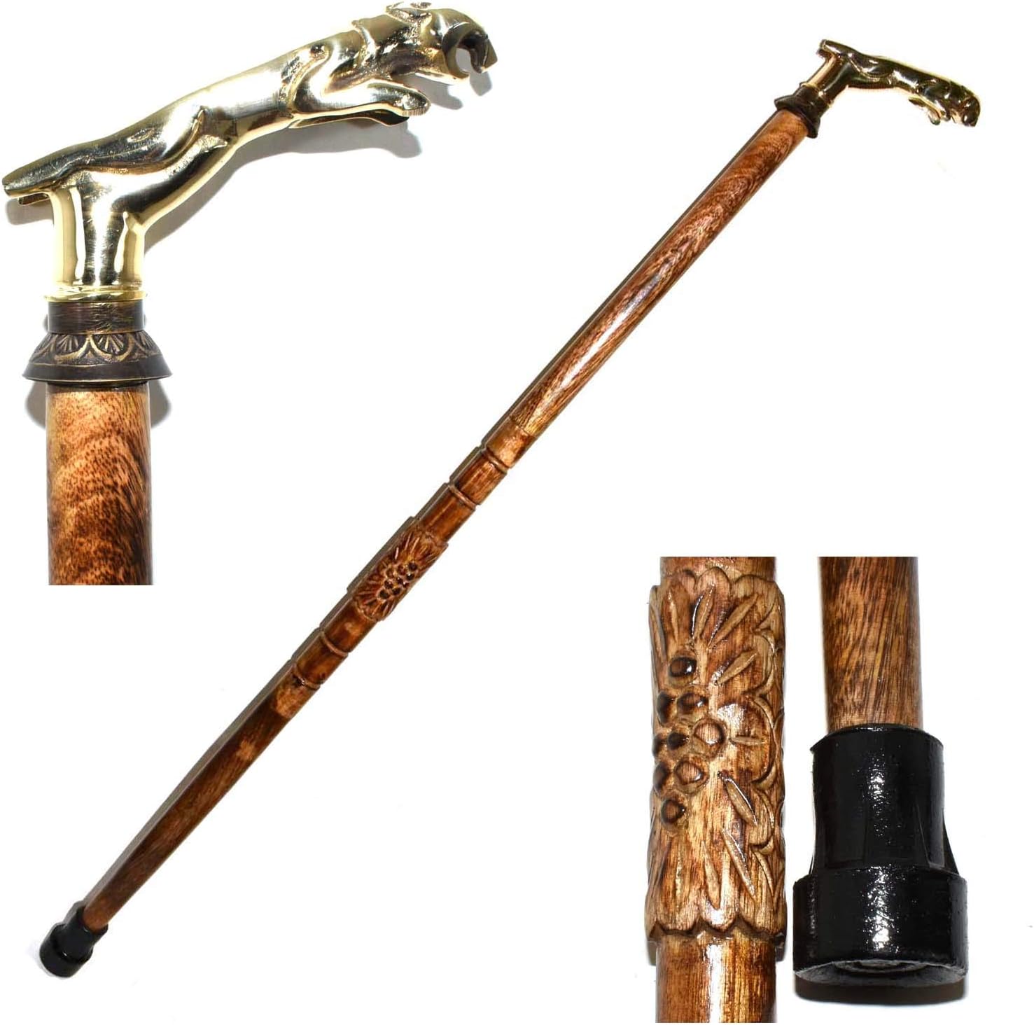 Buy Nautical Gift Decor Jaguar Head Handle Walking Stick Folding Wooden ...