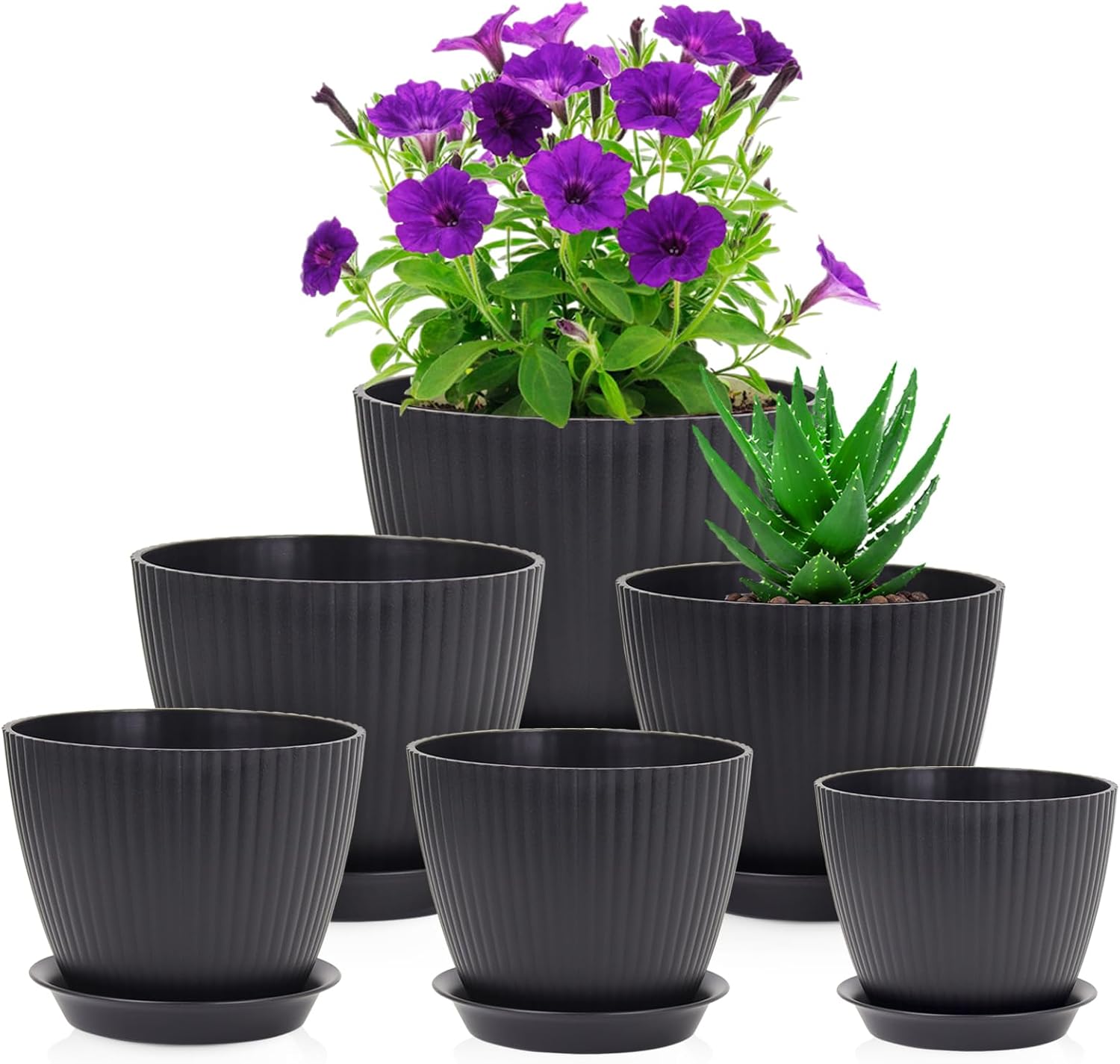 Amazon.com: Meowell 7/6.2/5.5/5/4.5/4 inch Flower Pots, 6 Pack Plant ...