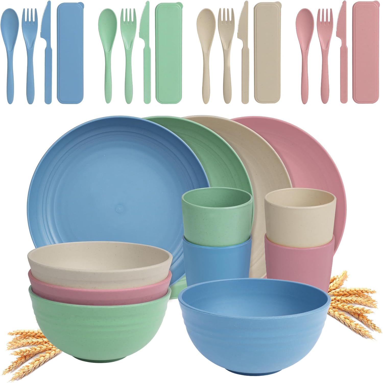 Amazon.com | Idealic 28-piece Wheat Straw Dinnerware Set for 4 ...
