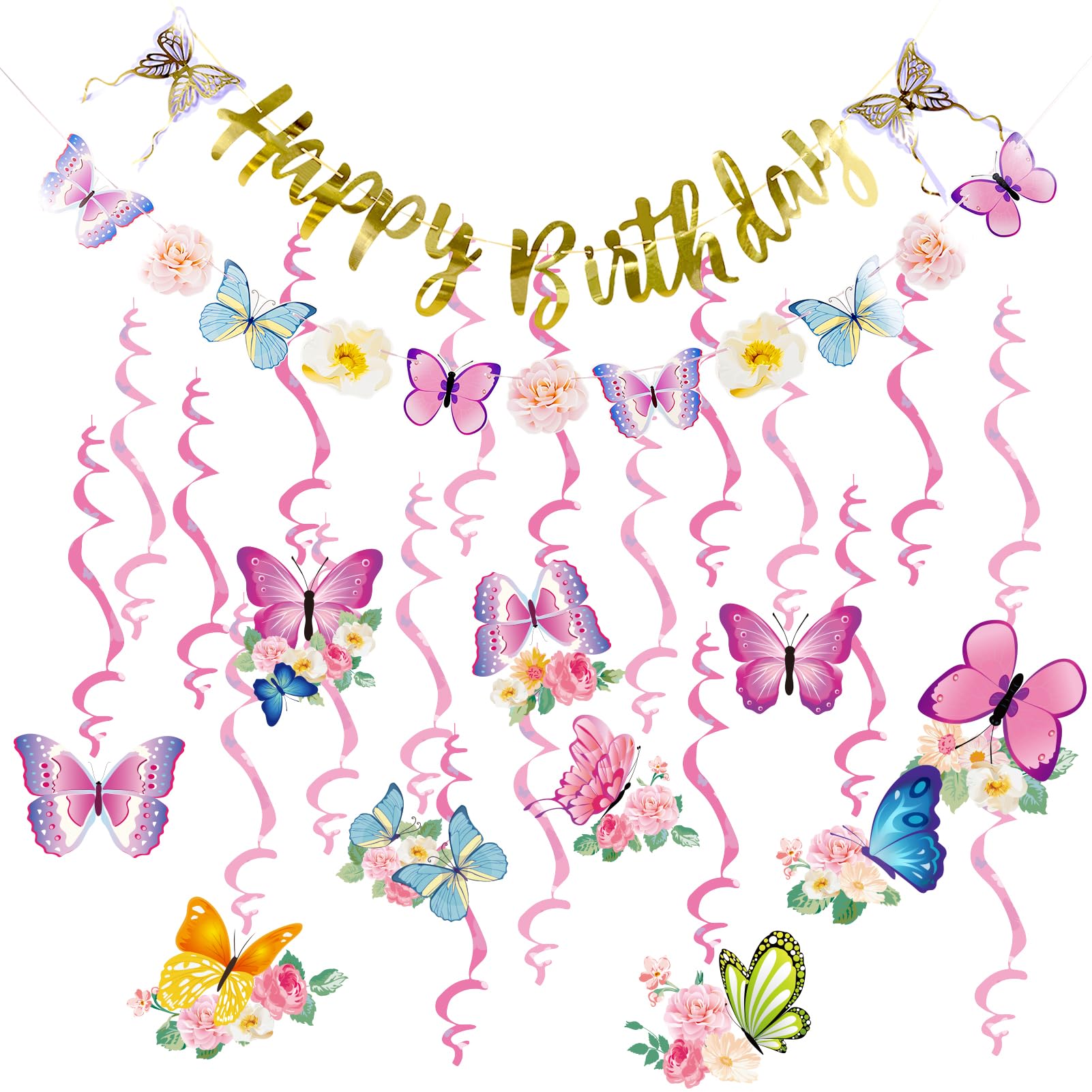 Amazon.com: SUNBEAUTY Butterfly Birthday Party Decorations Hanging ...