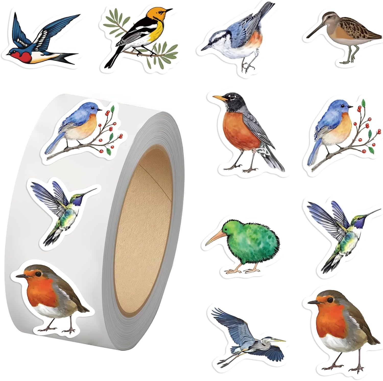 Amazon.com: 500PCS Birds Stickers 10 Styles Sticker Rolls Cartoon Birds ...