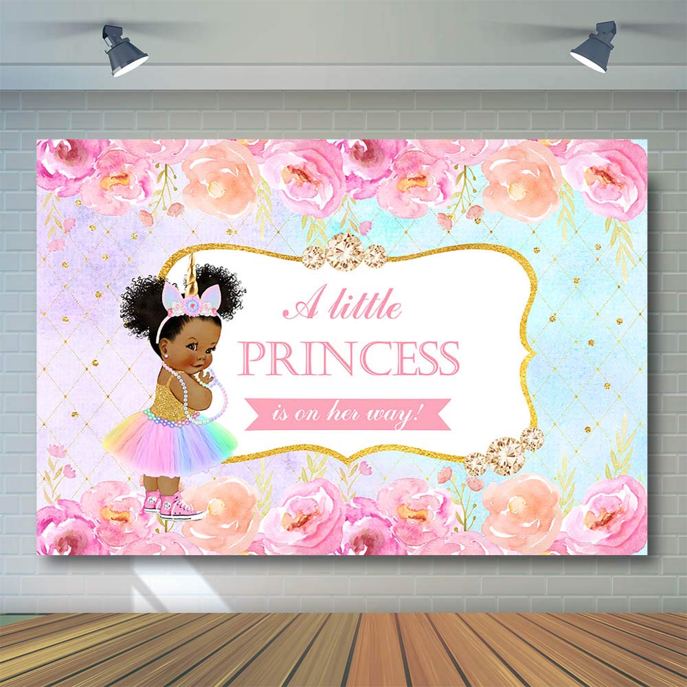 Buy Unicorn Princess Baby Shower Backdrop for African American Girl ...