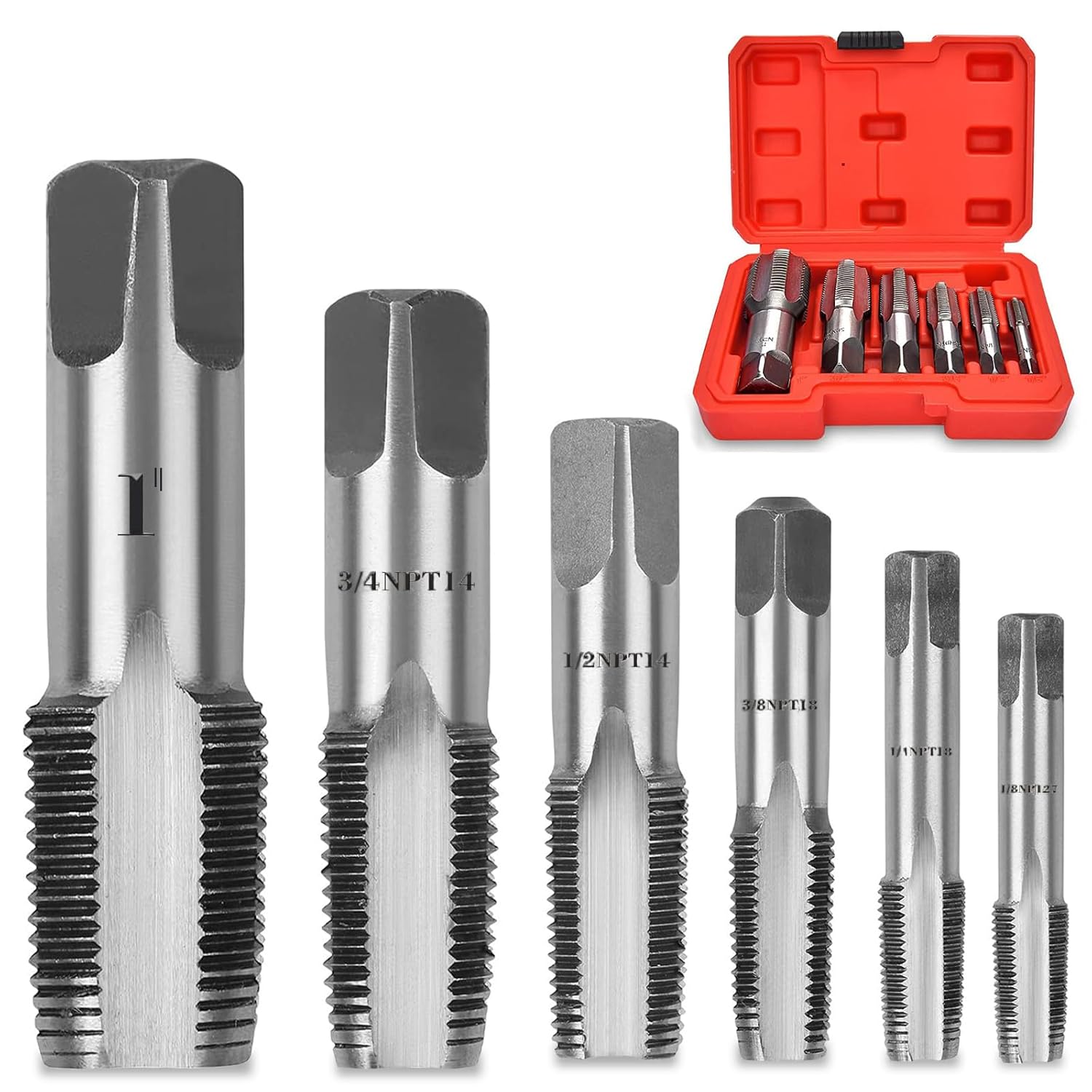 WMAZtool 6 Piece NPT Thread Forming Taps,Pipe Taps Set,High-Speed Steel ...